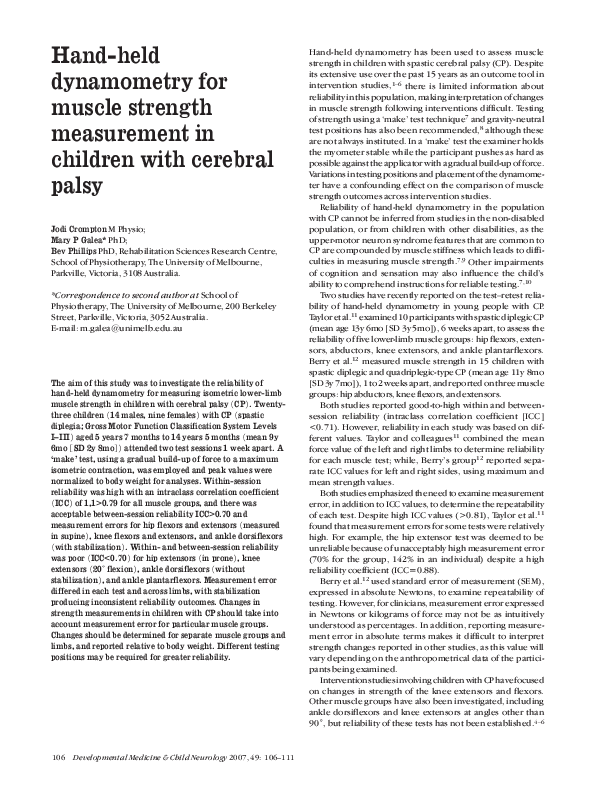 (PDF) Hand-held dynamometry for muscle strength measurement in children ...