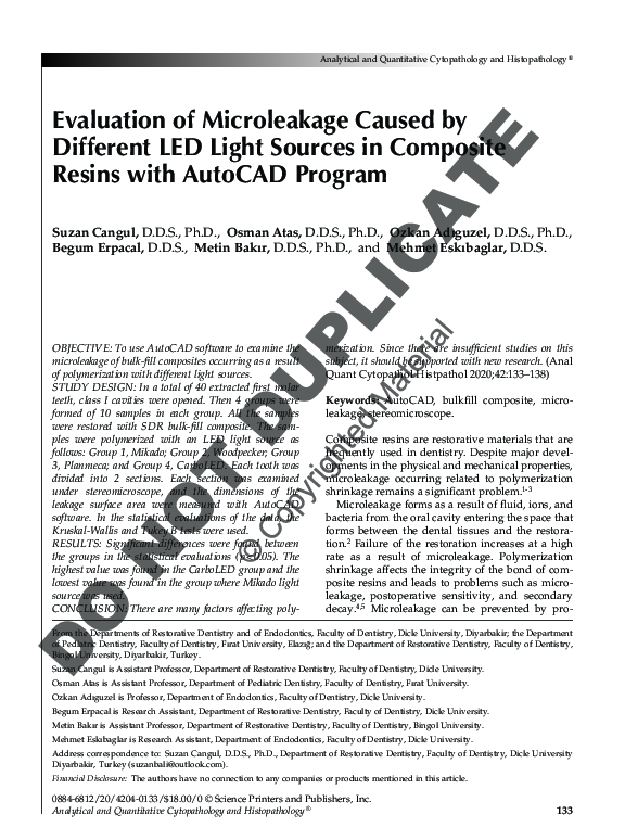 Pdf Evaluation Of Microleakage Caused By Different Led Light Sources In Composite Resins With