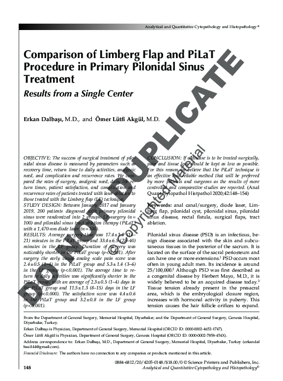 (PDF) Comparison of Limberg Flap and PiLaT Procedure in Primary ...