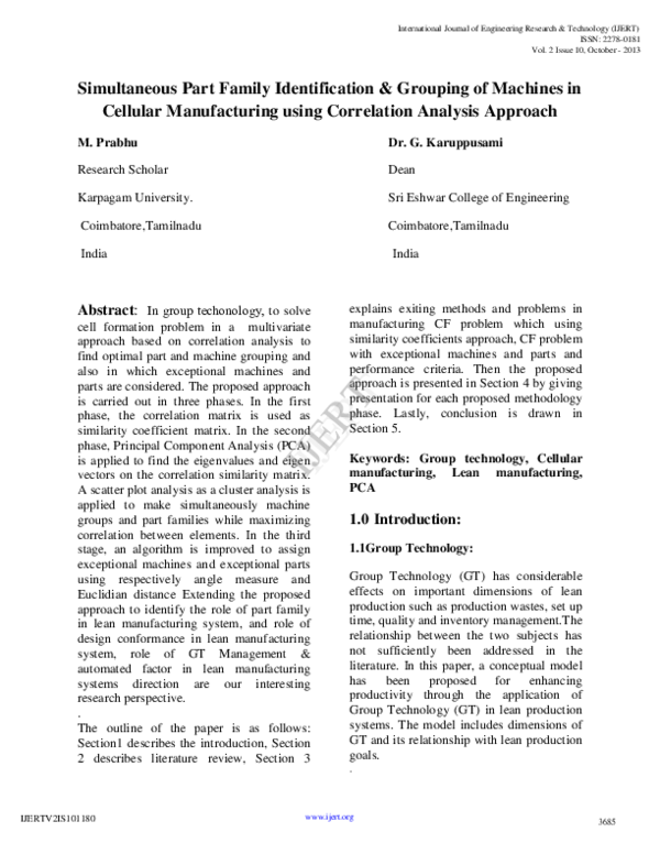 (PDF) Part Family Identification in Manufacturing