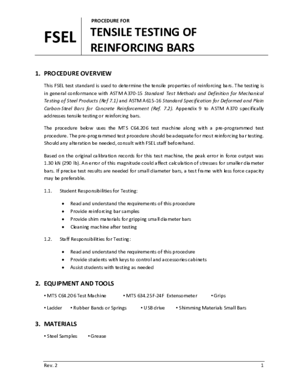 (PDF) FSEL Rebar Testing Procedure Rev 02