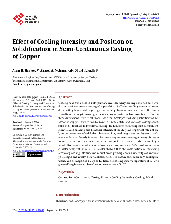 (PDF) Effect of Cooling Intensity and Position on Solidification in ...