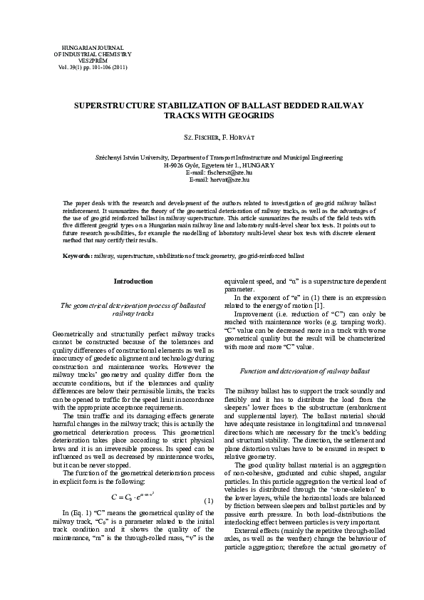(PDF) Superstructure Stabilization of Ballast Bedded Railway Tracks ...