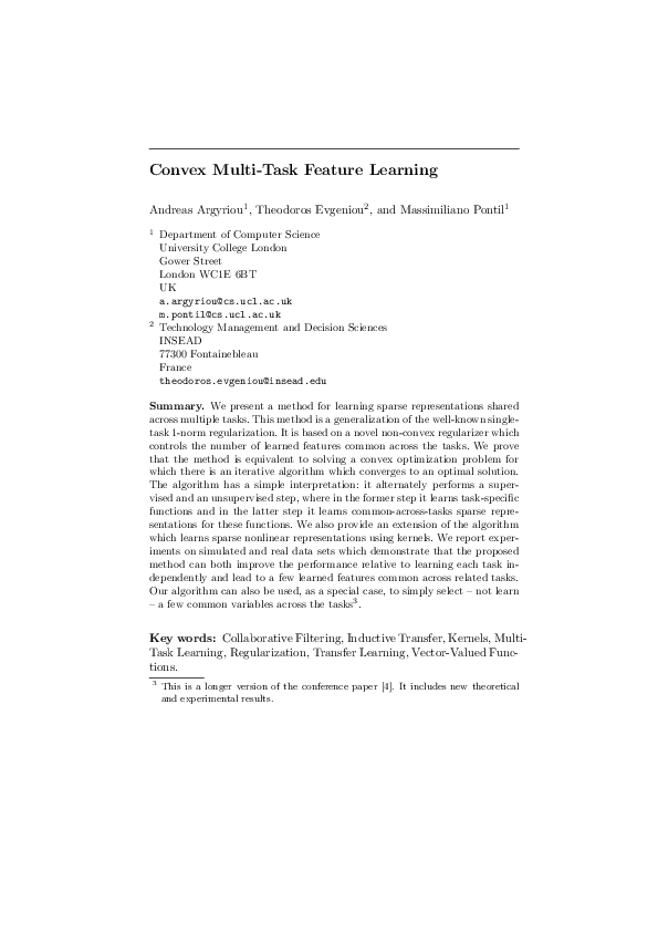 (PDF) Convex multi-task feature learning