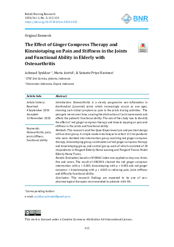 (PDF) The Effect of Ginger Compress Therapy and Kinesiotaping on Pain ...