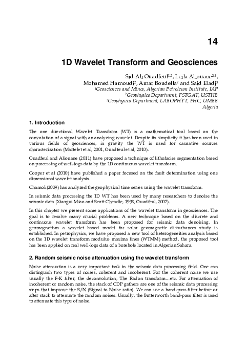 (PDF) 1D Wavelet Transform and Geosciences
