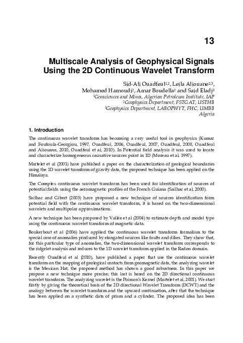 (PDF) Multiscale Analysis of Geophysical Signals Using the 2D Continuous Wavelet Transform
