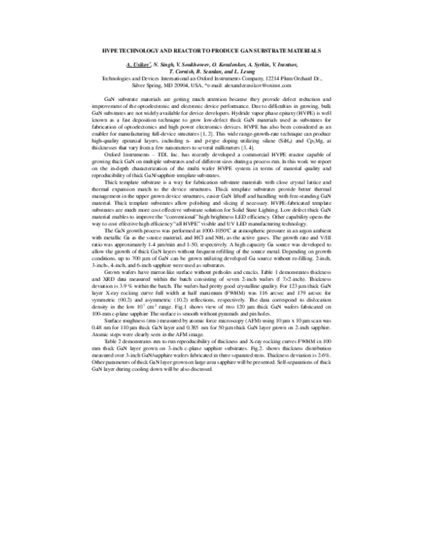 (PDF) HVPE technology and reactor to produce GaN substrate materials