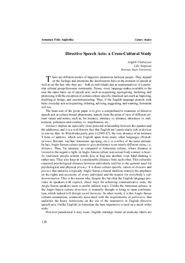 (PDF) Directive Speech Acts: a Cross-Cultural Study