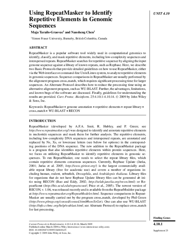 (PDF) Using RepeatMasker to identify repetitive elements in genomic ...