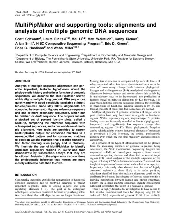(PDF) MultiPipMaker and supporting tools: alignments and analysis of multiple genomic DNA sequences