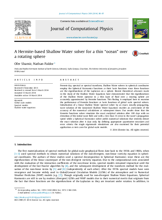 (PDF) A Hermite-based Shallow Water solver for a thin “ocean” over a rotating sphere