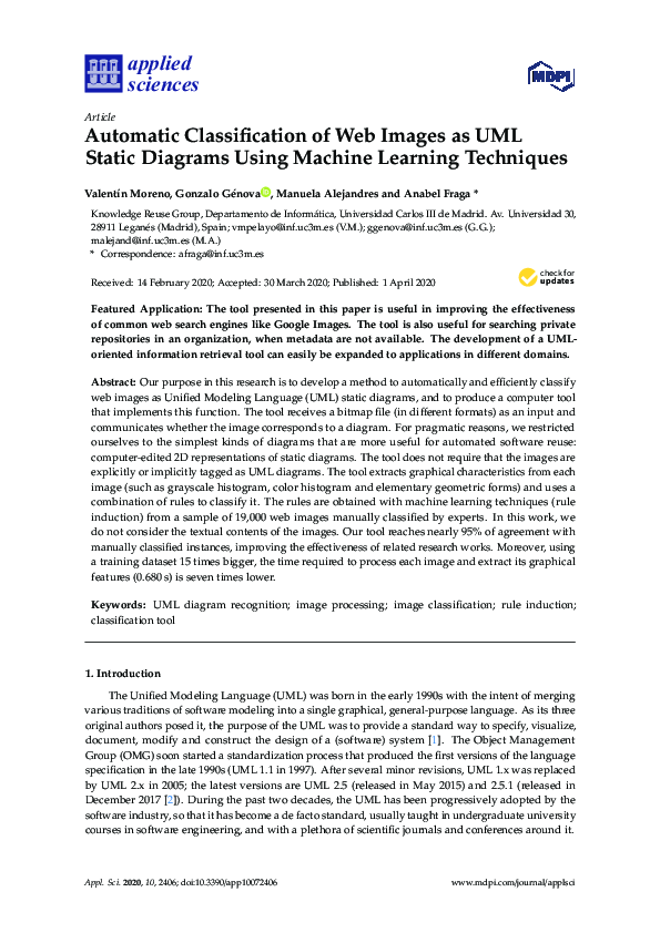 Pdf Automatic Classification Of Web Images As Uml Static Diagrams Using Machine Learning