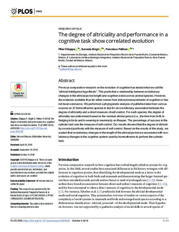 (PDF) The degree of altriciality and performance in a cognitive task ...