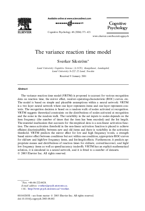 (PDF) The variance reaction time model