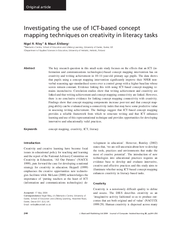 (PDF) Investigating the use of ICT‐based concept mapping techniques on creativity in literacy tasks