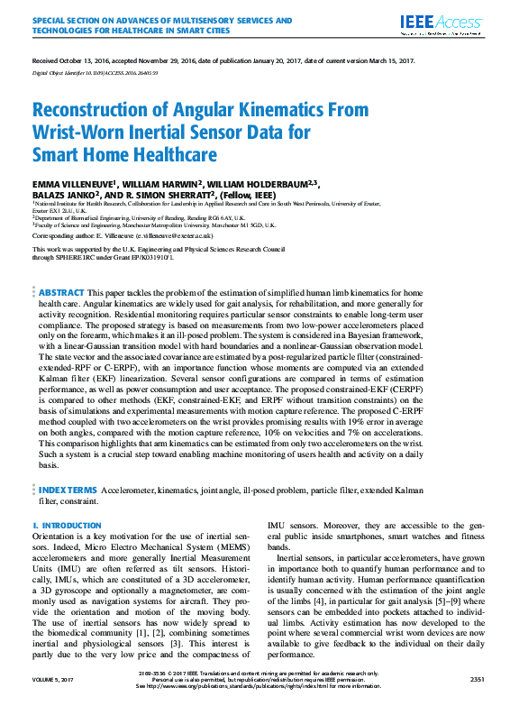 (PDF) Reconstruction of Angular Kinematics From Wrist-Worn Inertial Sensor Data for Smart Home ...