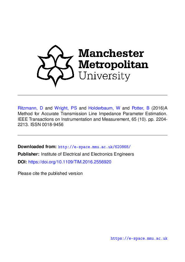 (PDF) A Method for Accurate Transmission Line Impedance Parameter ... (PDF) A Method for Accurate Transmission Line Impedance Parameter ...