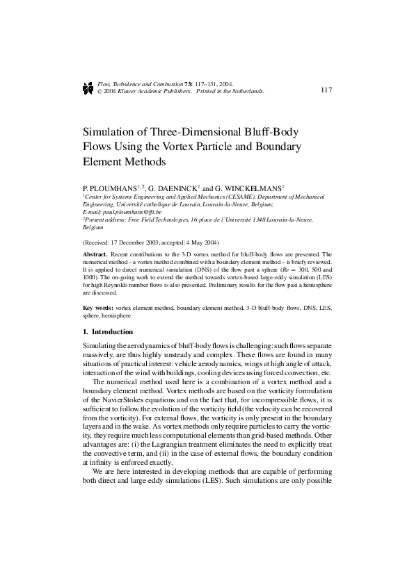 (PDF) Simulation of Three-Dimensional Bluff-Body Flows Using the Vortex ...
