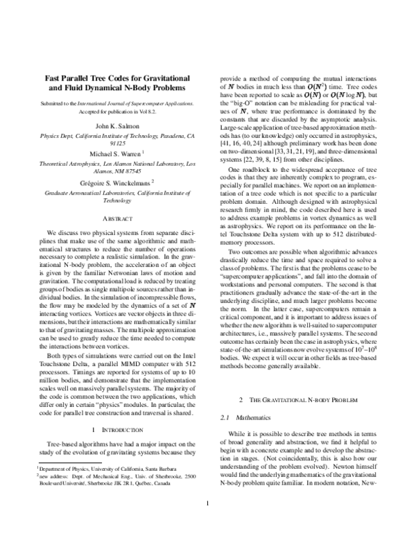 (PDF) Fast Parallel Tree Codes for Gravitational and Fluid Dynamical N-Body Problems