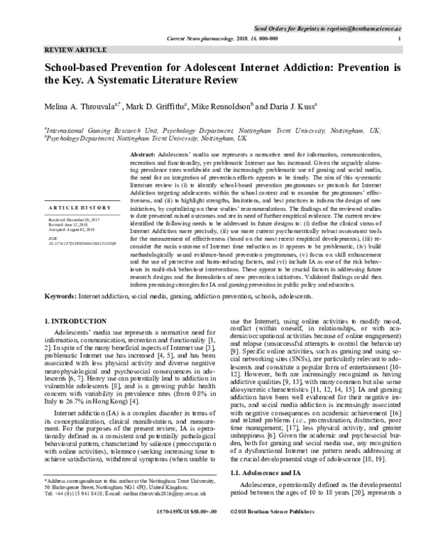(PDF) School-based Prevention for Adolescent Internet Addiction ...