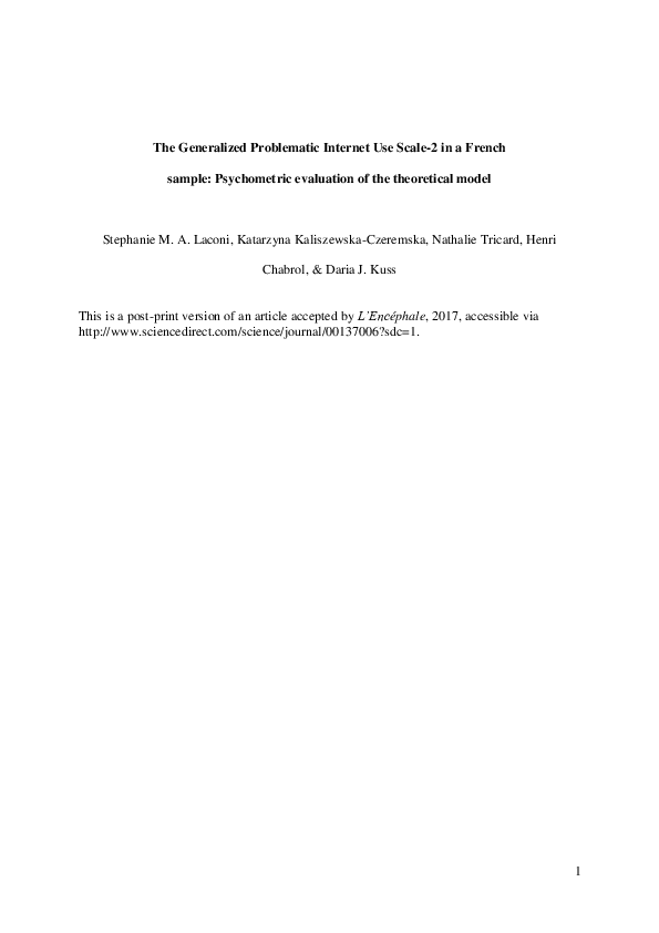 (PDF) The Generalized Problematic Internet Use Scale-2 in a French ...