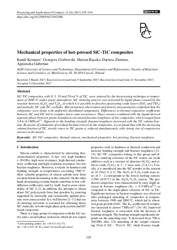(PDF) Mechanical properties of hot-pressed SiC-TiC composites