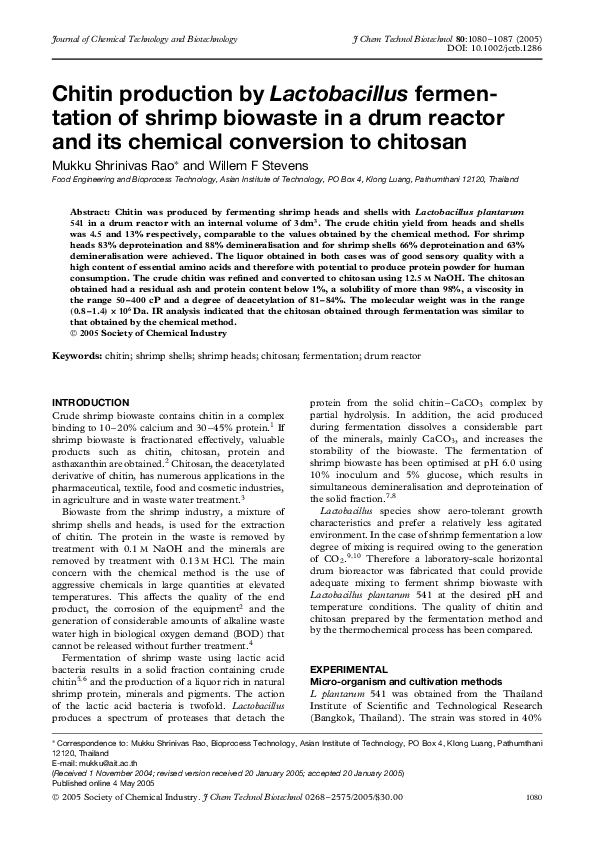 (PDF) Chitin production byLactobacillus fermentation of shrimp biowaste ...