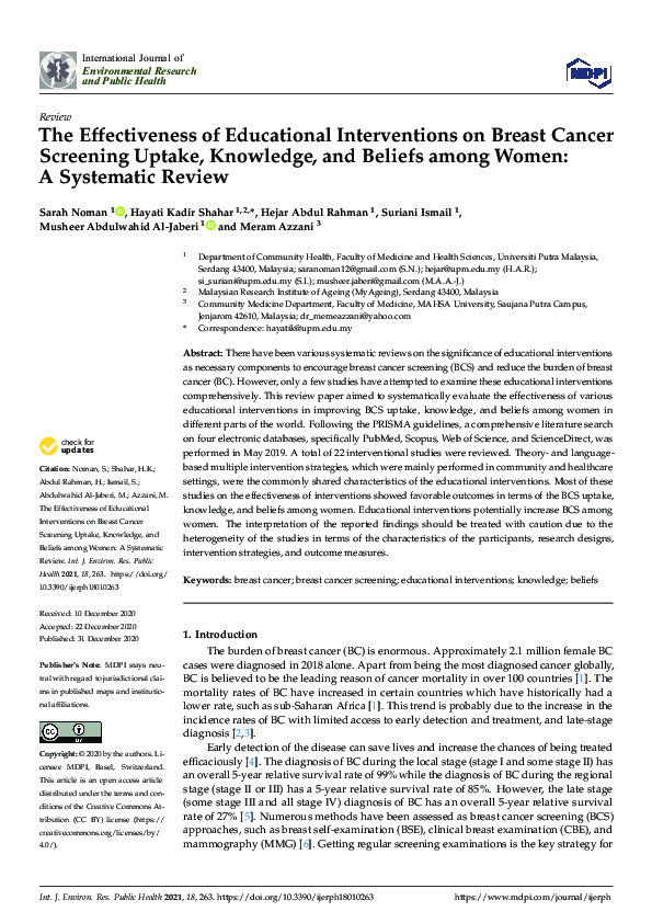 (PDF) The Effectiveness of Educational Interventions on Breast Cancer Screening Uptake ...