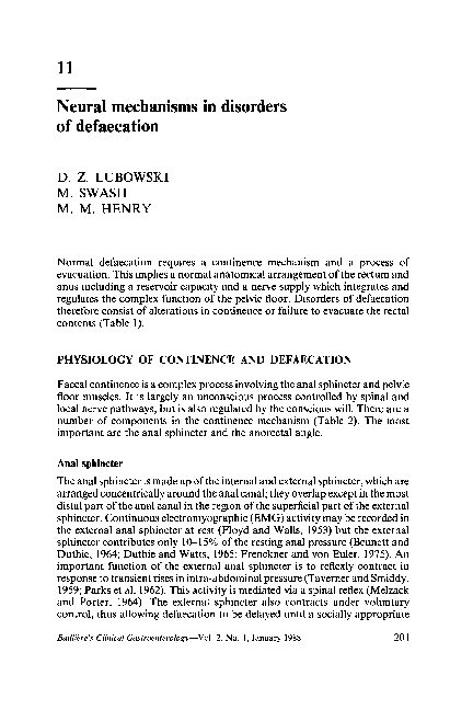 (PDF) 11 Neural mechanisms in disorders of defaecation