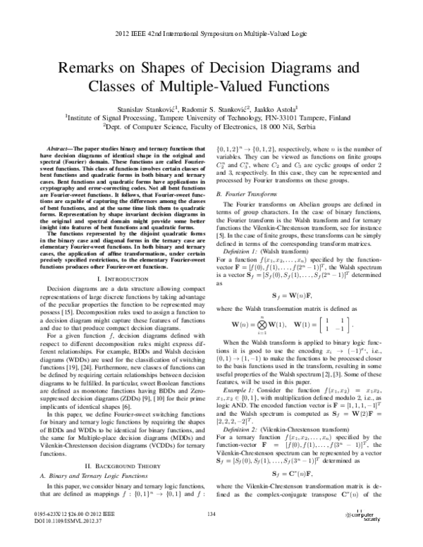 (PDF) Remarks on Shapes of Decision Diagrams and Classes of Multiple-Valued Functions