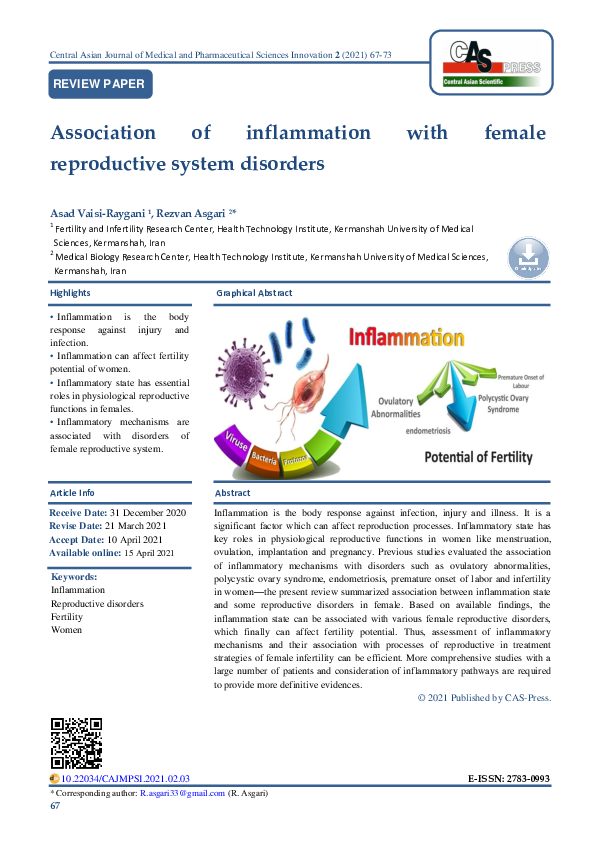 (PDF) Association of inflammation with female reproductive system disorders