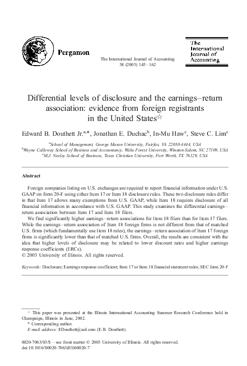 (PDF) Differential levels of disclosure and the earnings–return ...