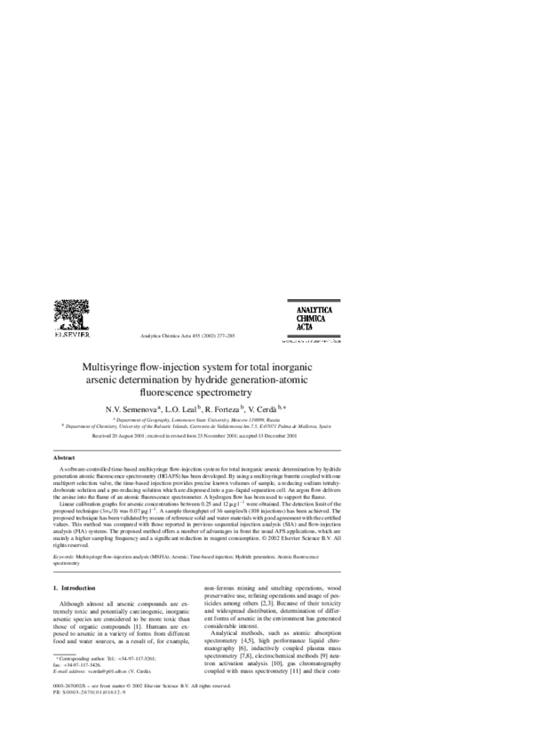 Pdf Multisyringe Flow Injection System For Total Inorganic Arsenic Determination By Hydride