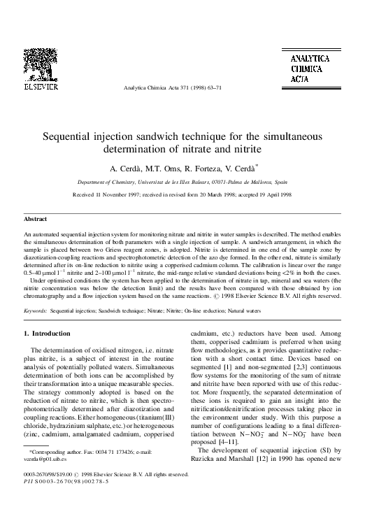 (PDF) Sequential injection sandwich technique for the simultaneous determination of nitrate and ...
