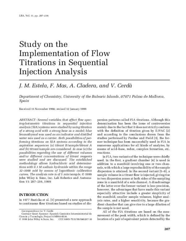 (PDF) Study on the implementation of flow titrations in sequential injection analysis