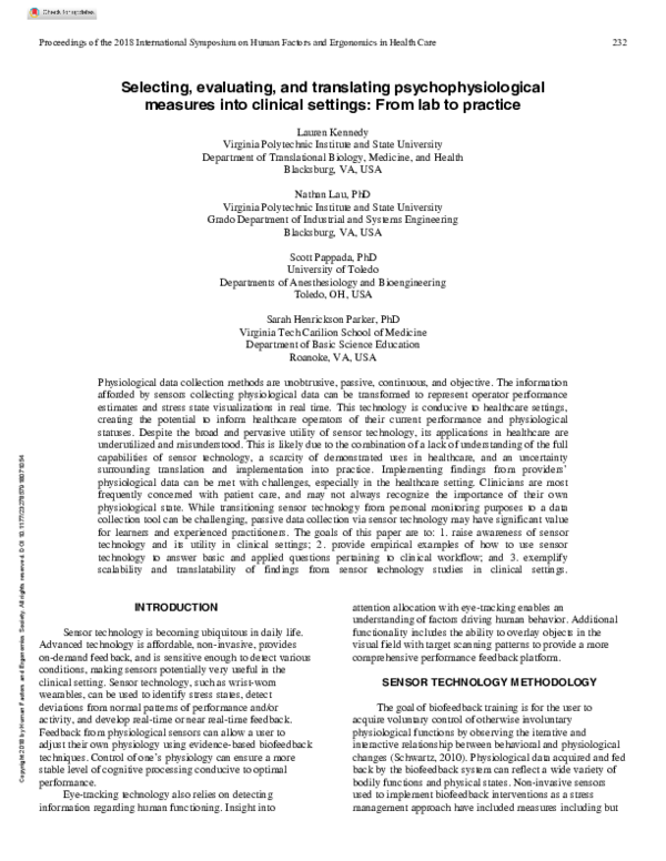 (PDF) Selecting, evaluating, and translating psychophysiological ...