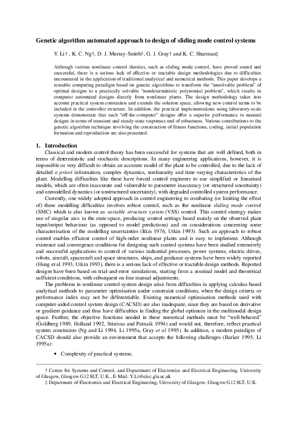 Pdf Genetic Algorithm Automated Approach To The Design Of Sliding Mode Control Systems