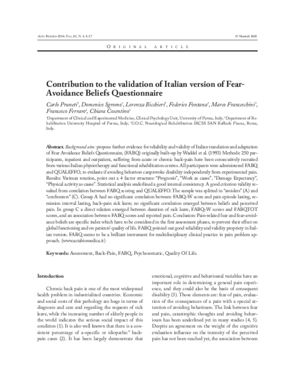 (PDF) Contribution to the validation of Italian version of Fear ...