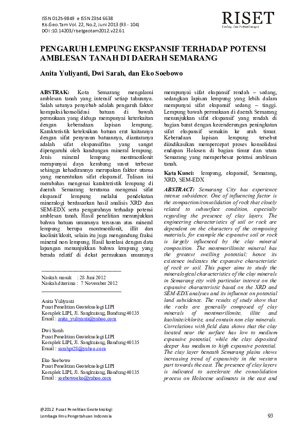(PDF) Pengaruh Lempung Ekspansif Terhadap Potensi Amblesan Tanah DI ...