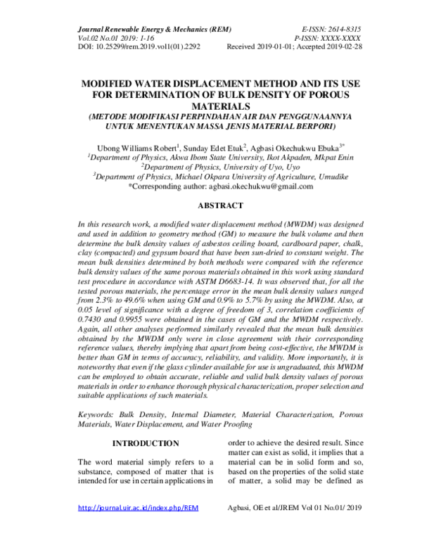 (PDF) Modified Water Displacement Method and its Use for Determination ...