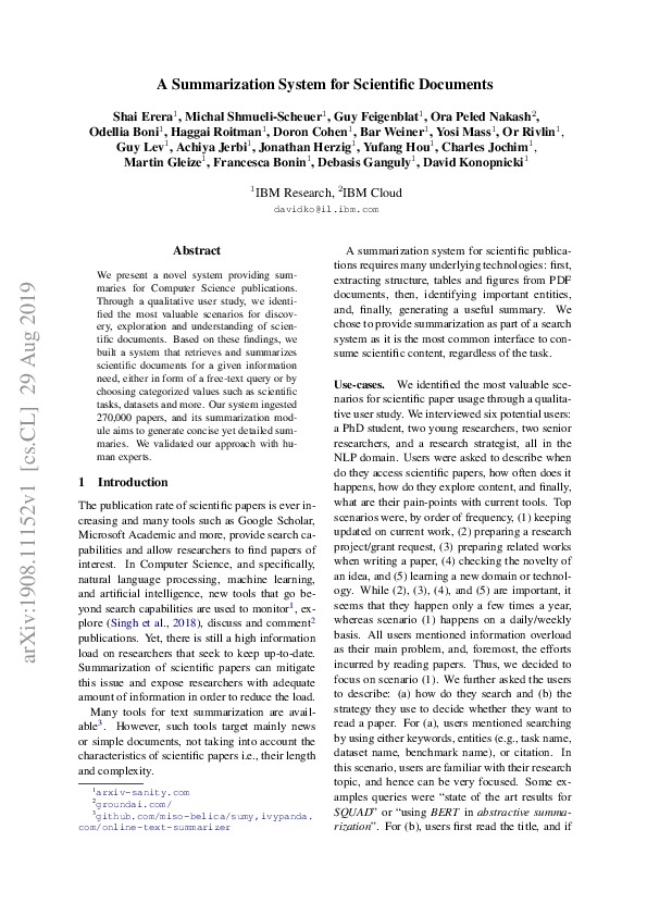 Pdf A Summarization System For Scientific Documents