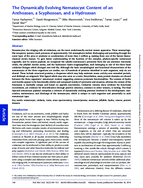 (PDF) The dynamically evolving nematocyst content of an anthozoan, a ...