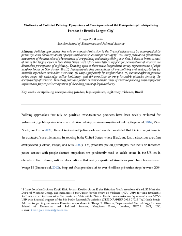(PDF) Violence and Coercive Policing: Dynamics and Consequences of the ...
