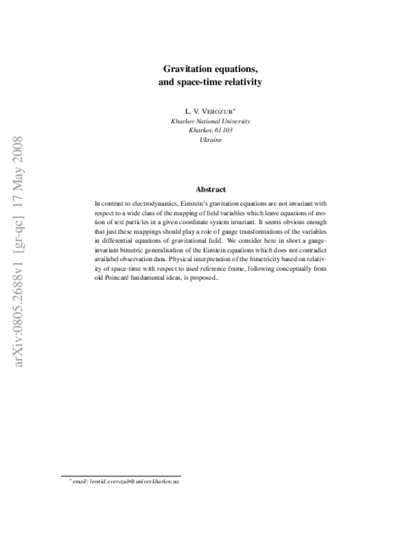 (PDF) Gravitation equations and space-time relativity