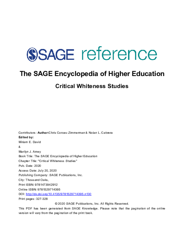 (PDF) Critical Whiteness Studies