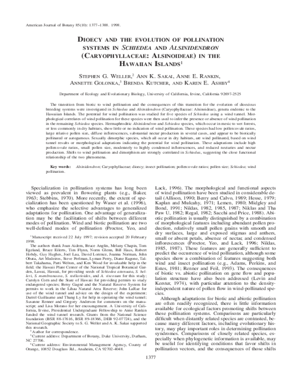 (PDF) Dioecy and the Evolution of Pollination Systems in Schiedea and ...