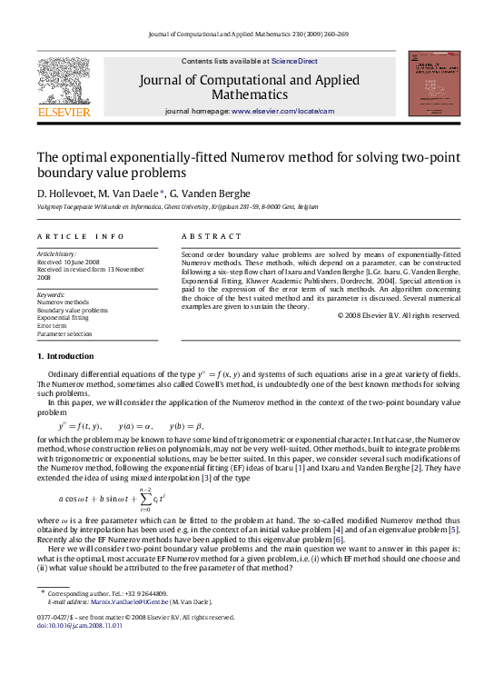 (PDF) The optimal exponentially-fitted Numerov method for solving two ...