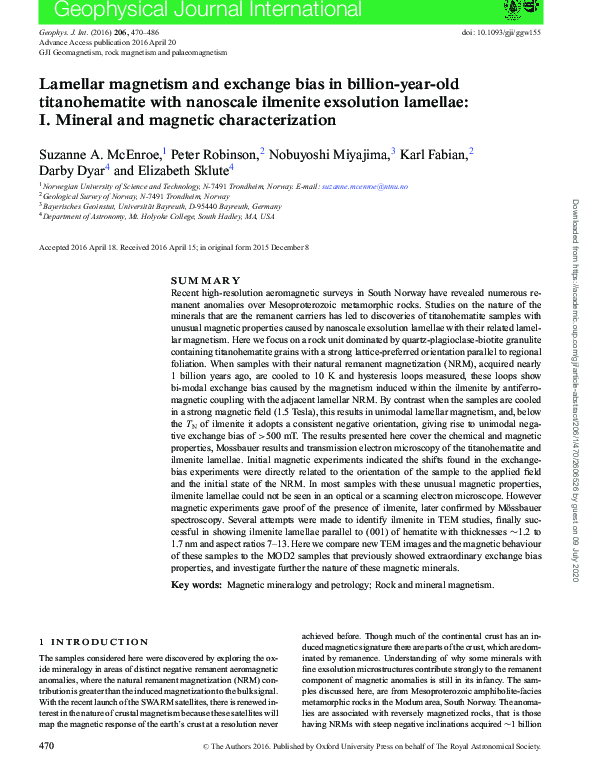 (PDF) Lamellar magnetism and exchange bias in billion-year-old ...