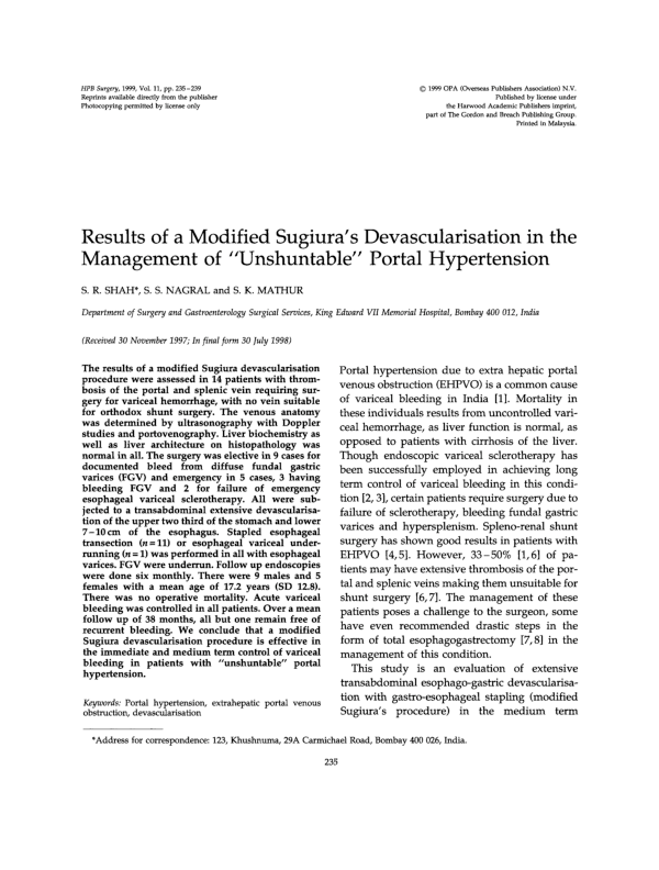 (PDF) Results of a modified sugiura's devascularisation in the ...